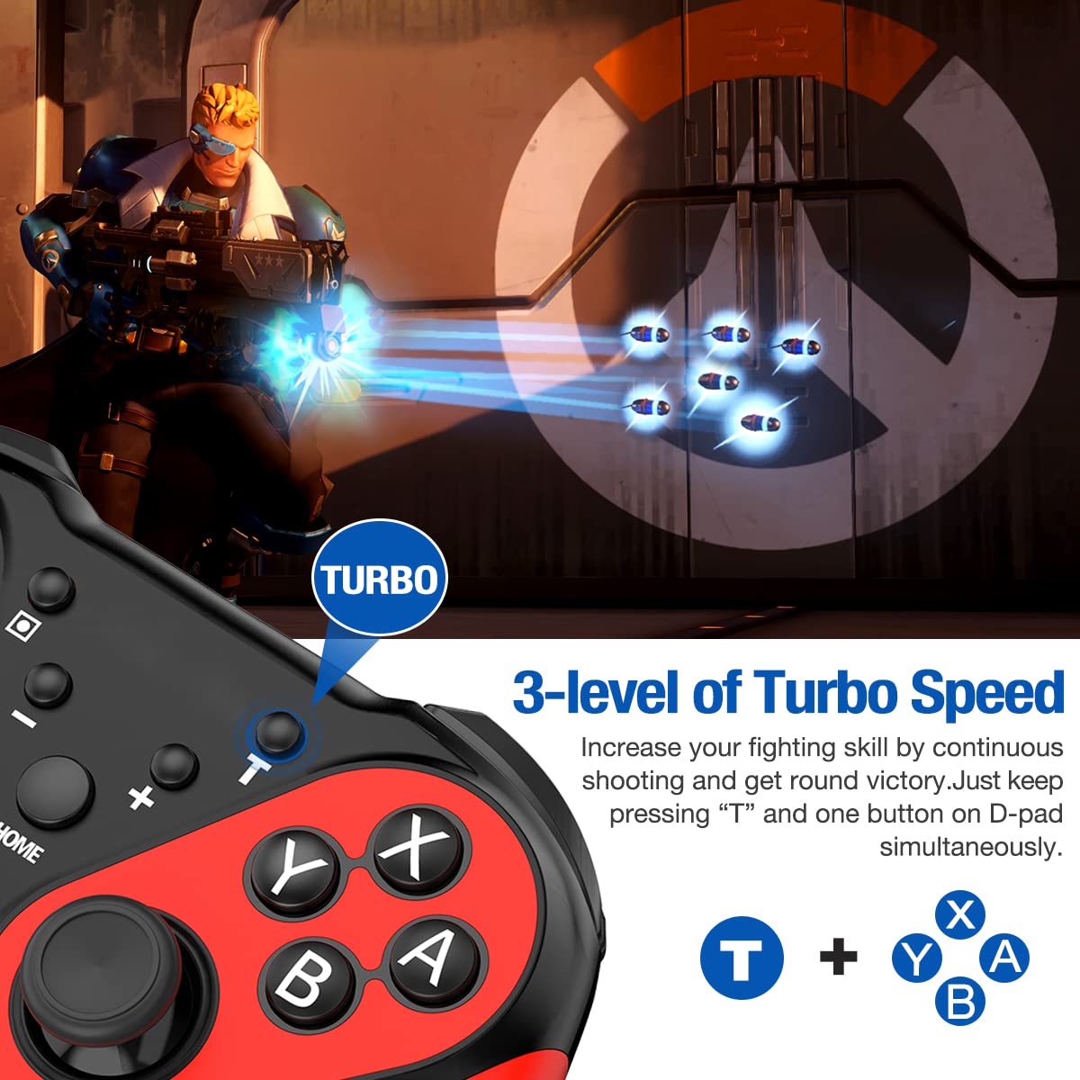 RetroJoyOX Switch Wireless Controller w/NFC, for Nintendo Alternative Controllers, With Adjustable Turbo,Dual Motor Pro