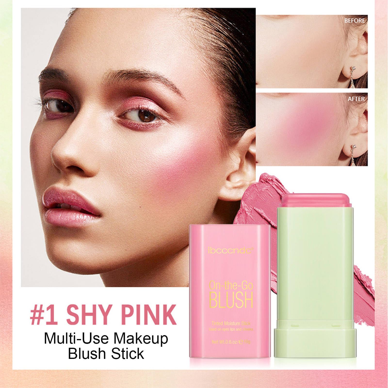 Multi-Use Makeup Blush Stick,Cream Blush Stick,Waterproof Natural Nude,Monochromatic Blush Beauty Wand for Cheek and Lip Tint(Shy Pink)