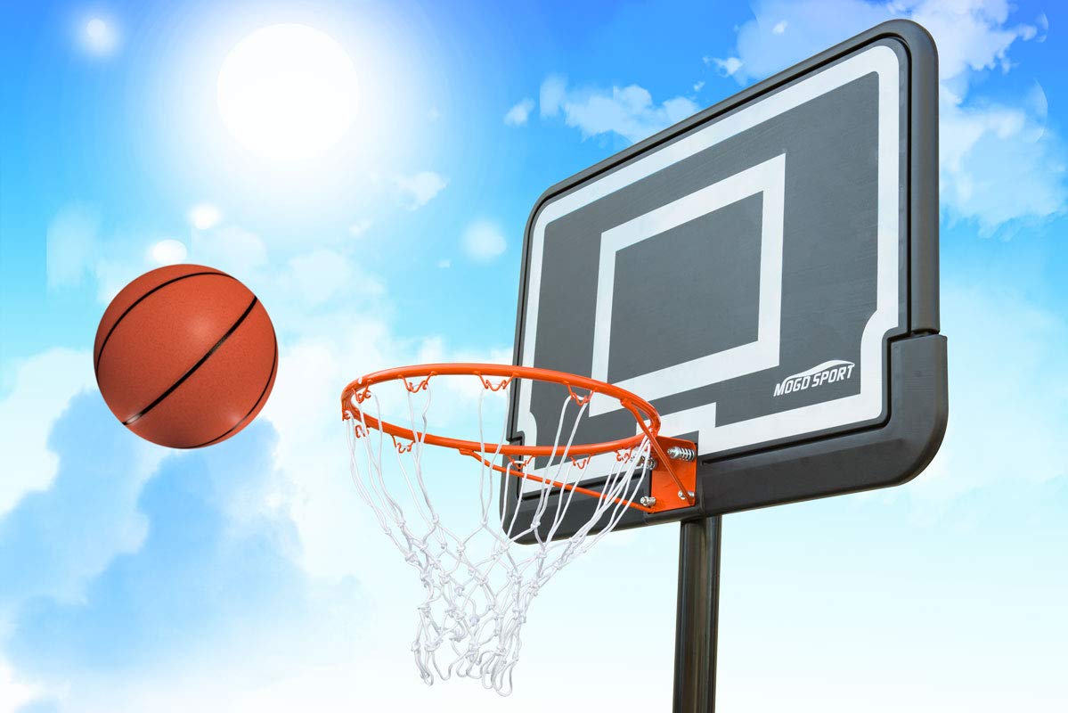 Movement God Pro Court Height-Adjustable Portable Basketball Hoop System with 44" Backboard White Border