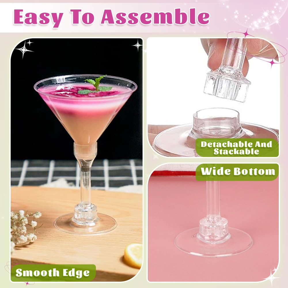 NDSWKR 60 Pcs Disposable Martini Glasses, 5 Oz Tall Martini Plastic Cups, Unbreakable Appetizer Dessert Cups for Wine, Champagne, Margarita, Ice Cream, Parfait, Party, Wedding, Birthday, Bar