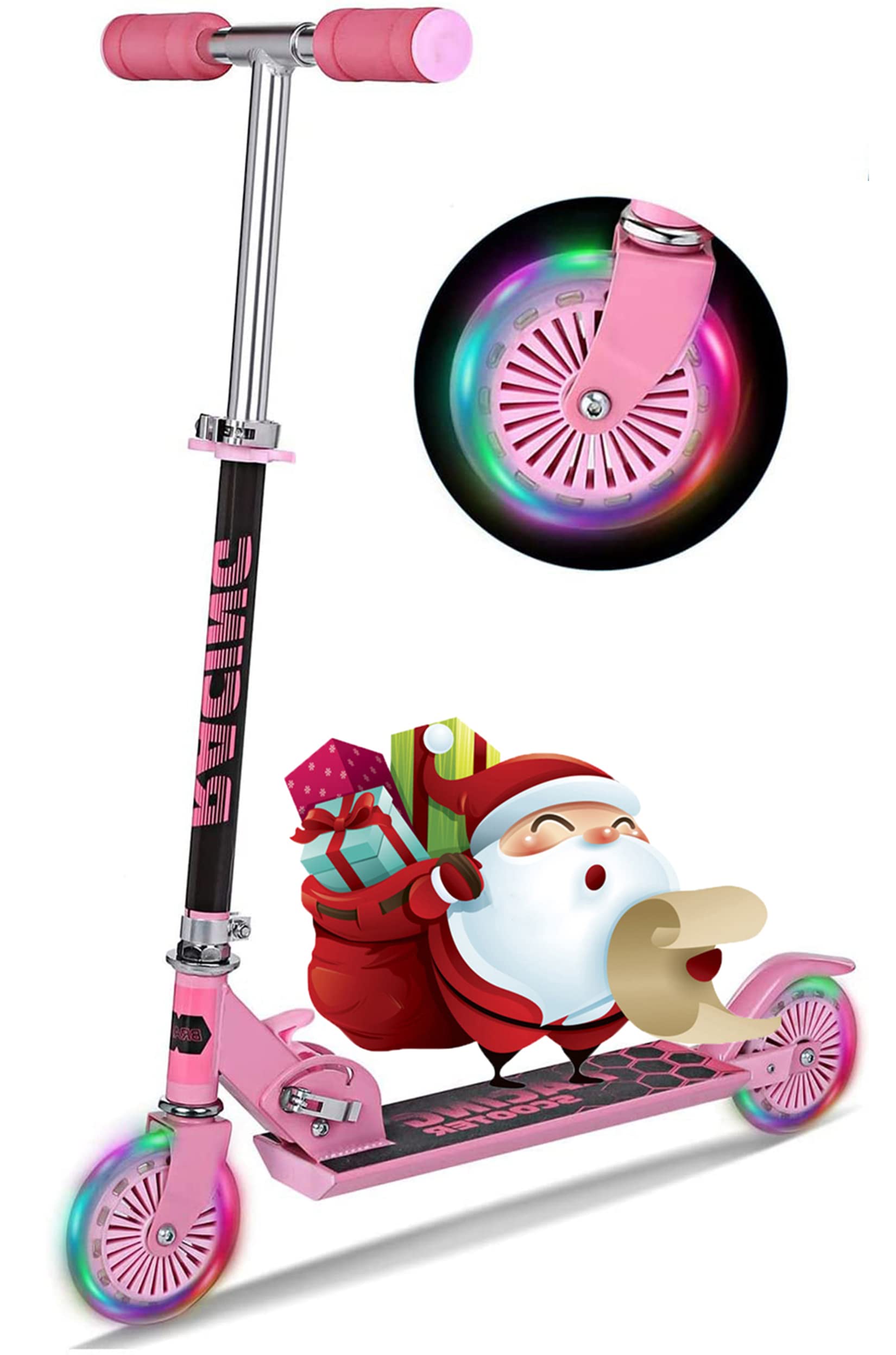 Mini Kick Scooter Aluminum Folding Scooters Adjustable Height with Light Up Wheels for Kids Girls Boys Toddler, Ages 3-8 Years