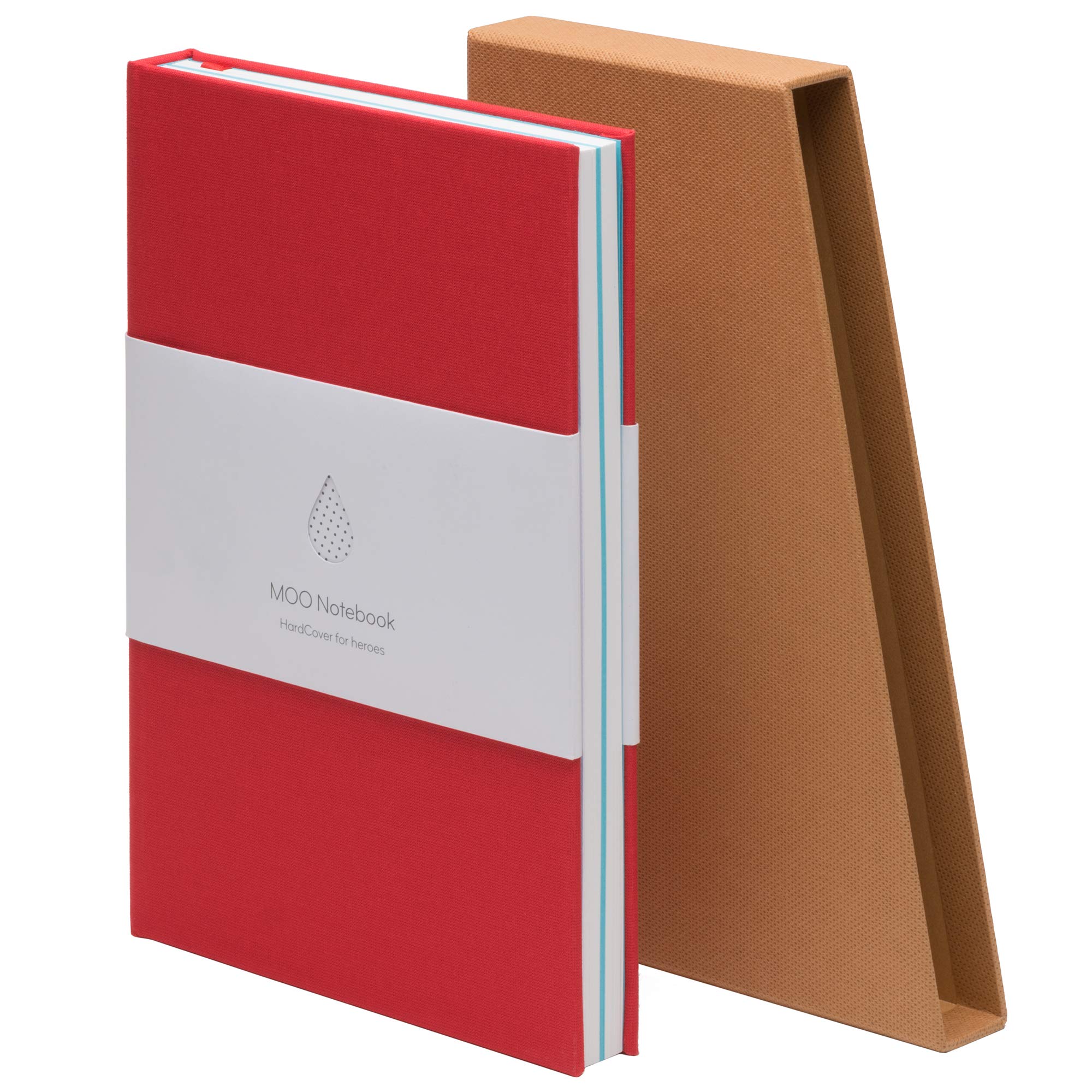 MOO Lined Hardcover Notebook - Premium Red Lay Flat Journal - Medium-size, Thick 5x8 Paper for Writing and Work, Field Notes and Meetings (Berry Red)