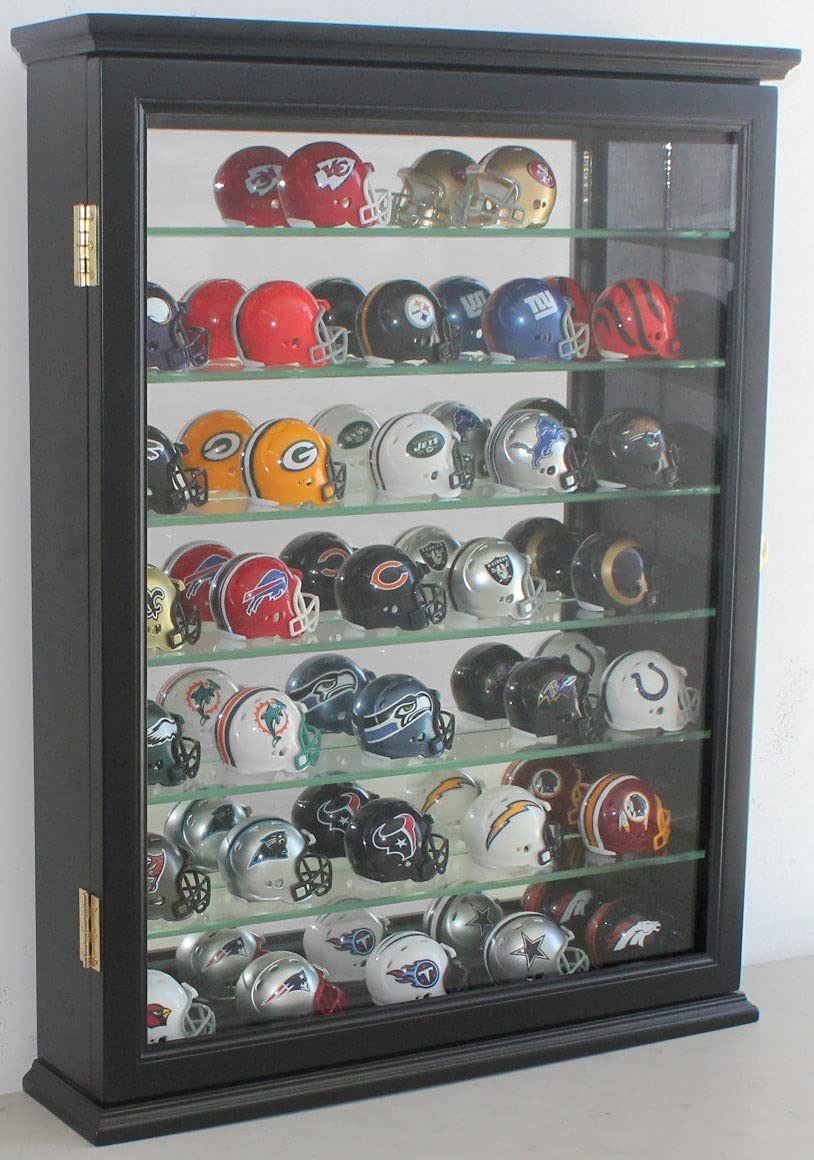 Pocket Pro Mini Football Helmet Display Case Cabinet (Black Finish)