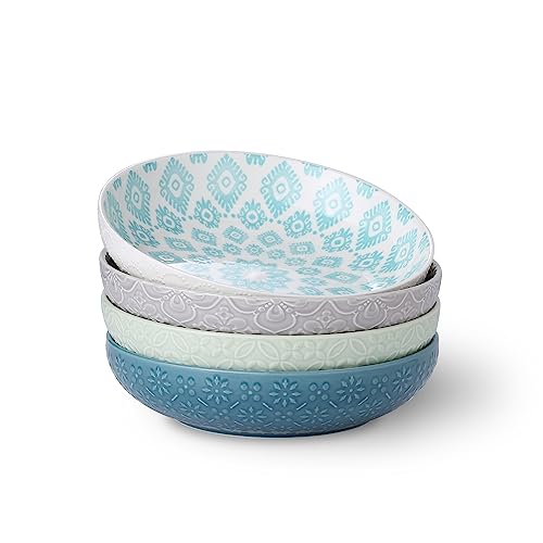 Signature Housewares Pad Print 13 Dinner Bowls 8.5'' Set of 4, Multicolor, 22oz