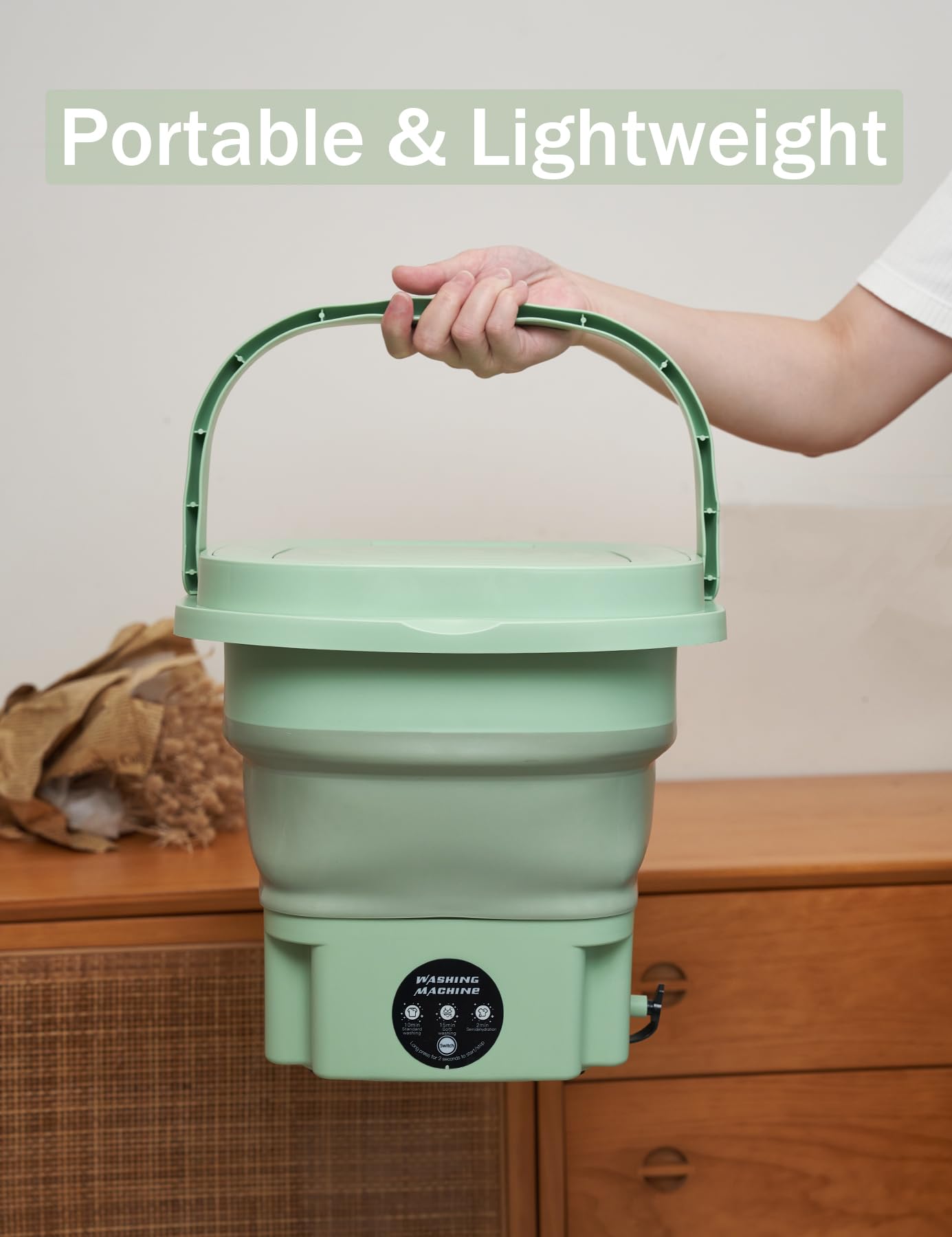 Oivley Mini Washing Machine Foldable, Mini Washer with Drain Basket Portable Washing Machine Foldable for Apartments, Laundry, Travel, Camping, RV or Underwear, Baby Clothes, Small Items-Green