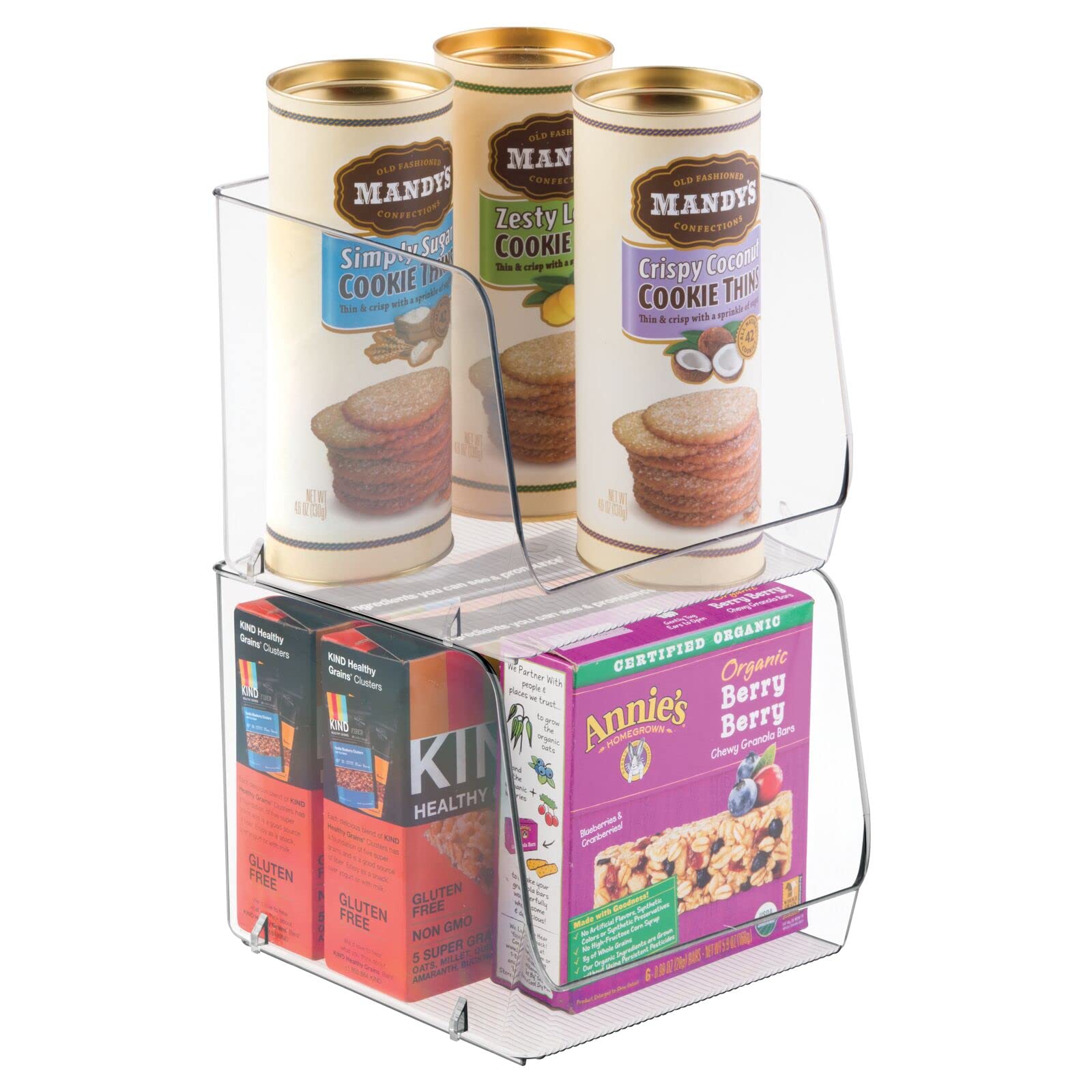 mDesign Modern Stackable Plastic Open Front Dip Storage Organizer Bin Basket for Kitchen Organization - Shelf, Cupboard, Cabinet, and Pantry Organizing Decor - Ligne Collection - 2 Pack - Clear
