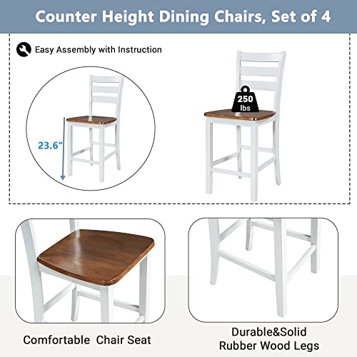 Merax 5 Pieces Drop Leaf Dining Table Set, Counter Height Kitchen Table with Drop Leaf and 4 Chairs, Space-Saving Kitchen Set with Wine Rack and Drawers, Seat Height 23.6"