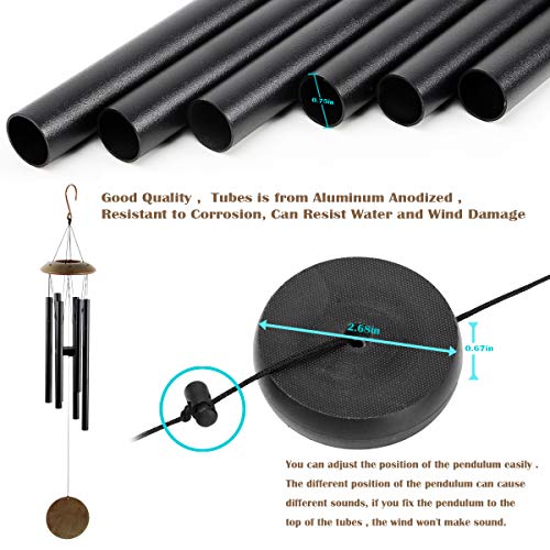 Wind Chimes for Outside,Epartswide Memorial Wind Chimes 38" Wind Chimes Deep Tone with 6 Tuned Tubes Soothing Melodic Tones Sympathy Gifts for Mom Garden Decor (Black)