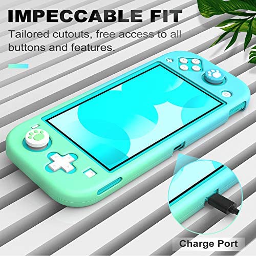 MoKo Protective Case Compatible with Nintendo Switch Lite, PC Protective Case Cover with 4 Thumb Grip Caps & 2 HD-Clear Tempered Glass Screen Protectors, Anti-Scratch Non-Slip Case, Blue + Green
