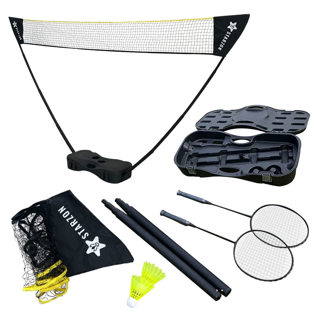 Starzon Tennis Badminton Net Full-Set, Portable Net(9.8ft x 6.2Ft), 2Rackets, 2Nylon Shuttlecocks, Net Case All Included - Pickleball, Kids Volleyball - Complete Outdoor Badminton Kit