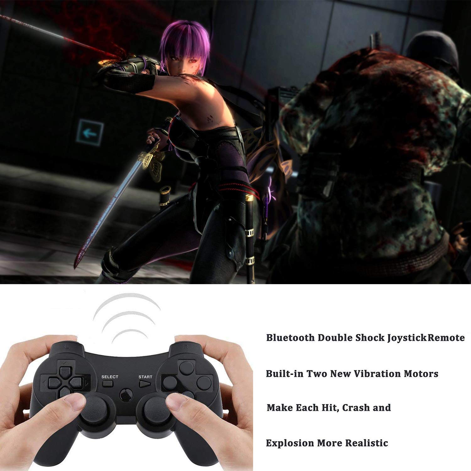 PS3 Controller Wireless, Gaming Remote Joystick for Playstation 3 with Charger Cable Cord (Black, Pink, White, Blue)