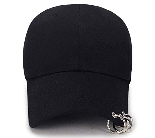 OVOY- Kpop Hat Ring Baseball-Cap - Suga-Snapback Baseball Cap Iron Rings (Black)