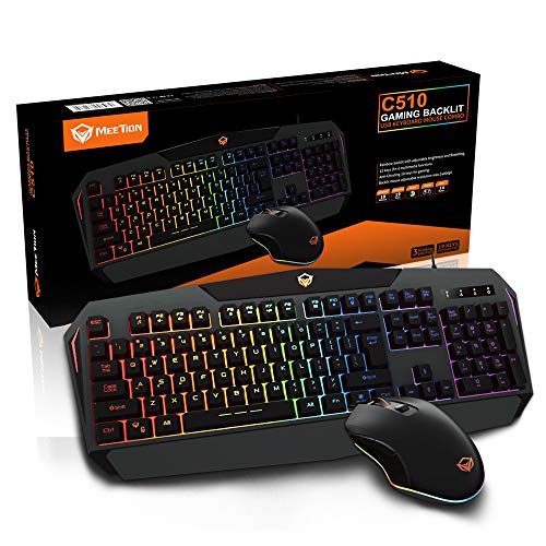 MEETION RGB LED Backlit Wired Mechanical Gaming Keyboard and Mouse Combo with Ergonomic Design 4C Breathing DPI Gaming Mouse for Windows PC, Laptop