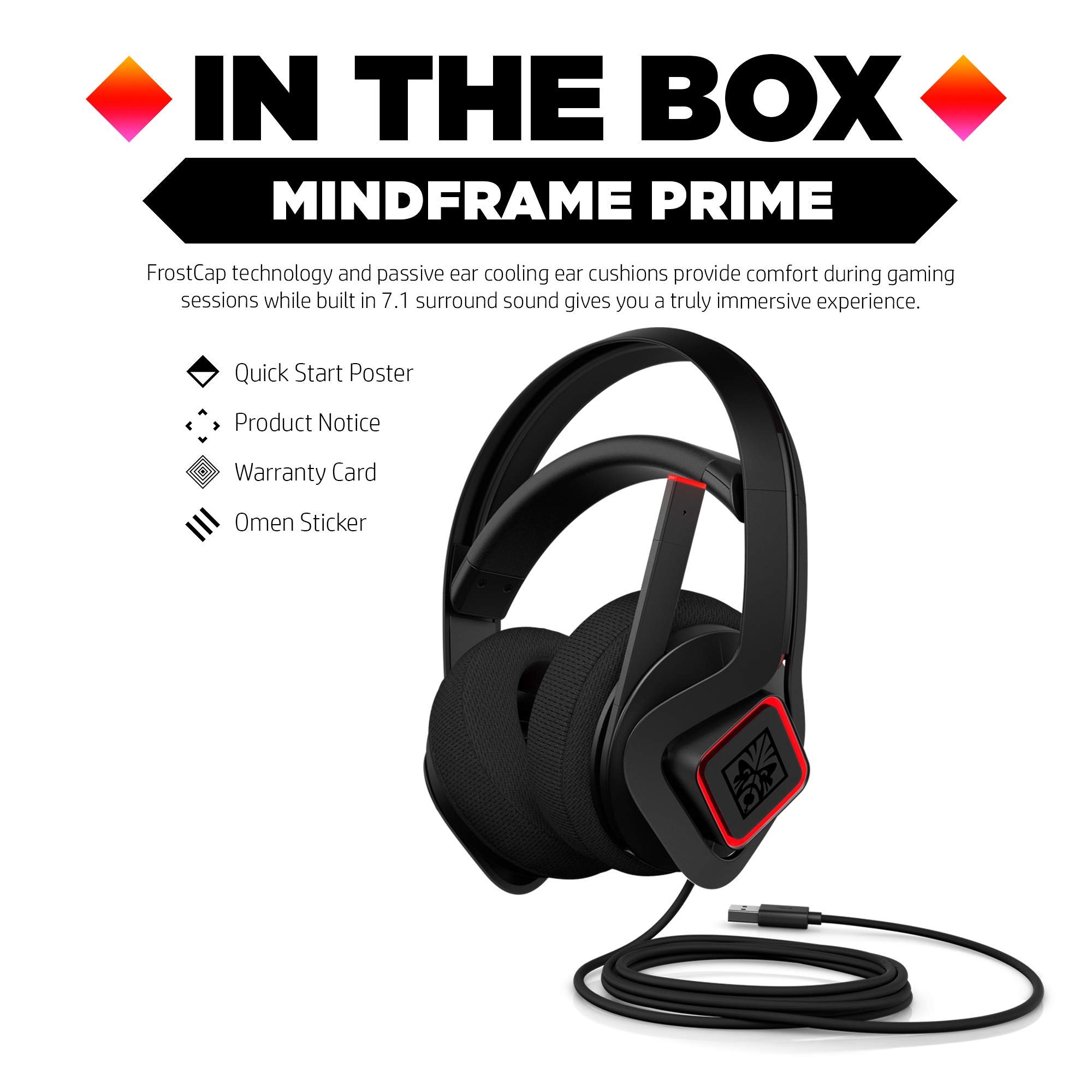 OMEN Mindframe Prime Gaming Headset with Cooling FrostCap Ear Cups, Custom RGB, 7.1 Surround Sound, Noise-Canceling Microphone (6MF35AA) (Renewed)
