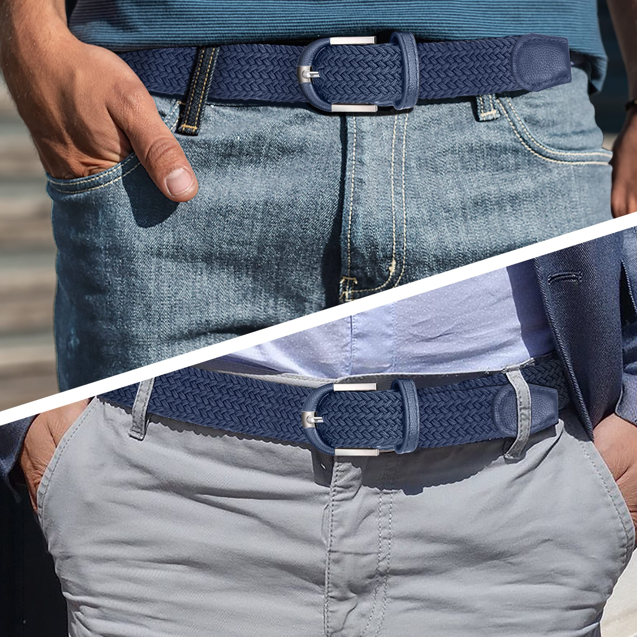 Marino Golf Belts for Men - Braided Woven Stretch Belts comes with a Gift Box - Navy - Small (32-36")