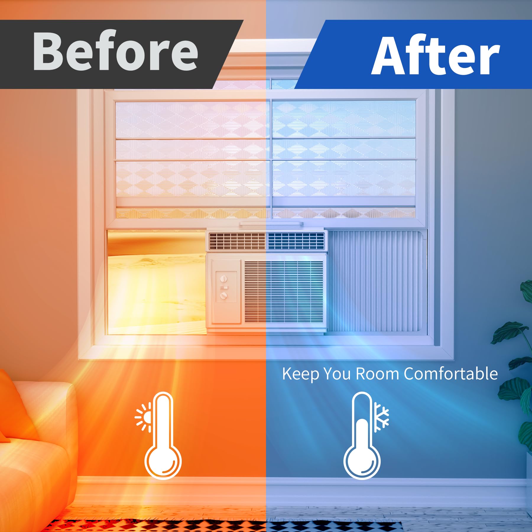 Wintcomfort Window Air Conditioner Side Panel with Adjustable Frame, Universal Window AC Accordion Filler Kit for Window AC Units 5000~14000 Btu, Window AC Insulation Side Panels with Frame