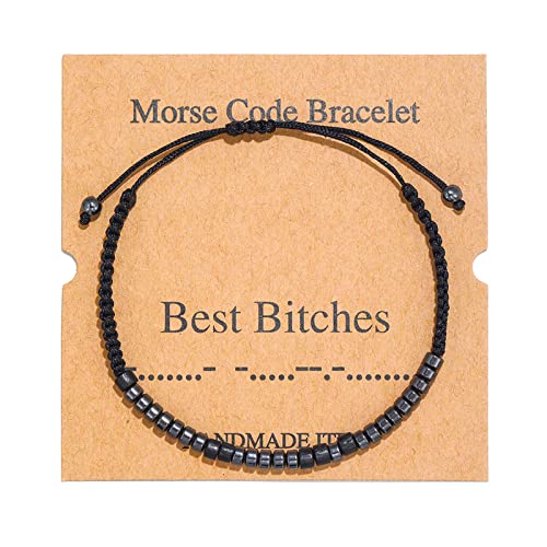 TESTRYE Morse Code Bracelets for Men Women,Morse Code Bracelets with Adjustable String,Inspirational Gifts Bracelets for Men Friends Women (best biches)