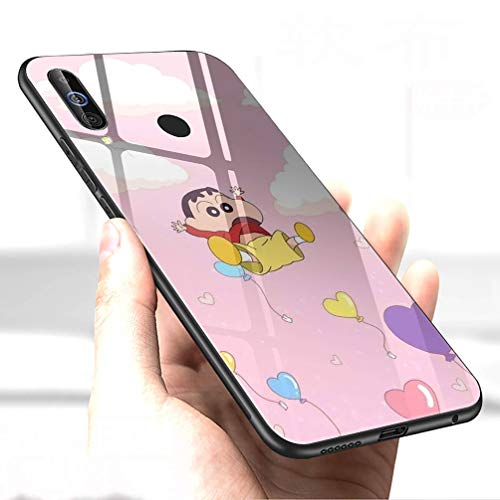 Luxury Phone Case for Samsung Galaxy A40 Cover,9H Tempered Glass Back Cover Soft Silicone Anti Scratch Bumper Design LB-147 Anime crayou shin chan Protective Case