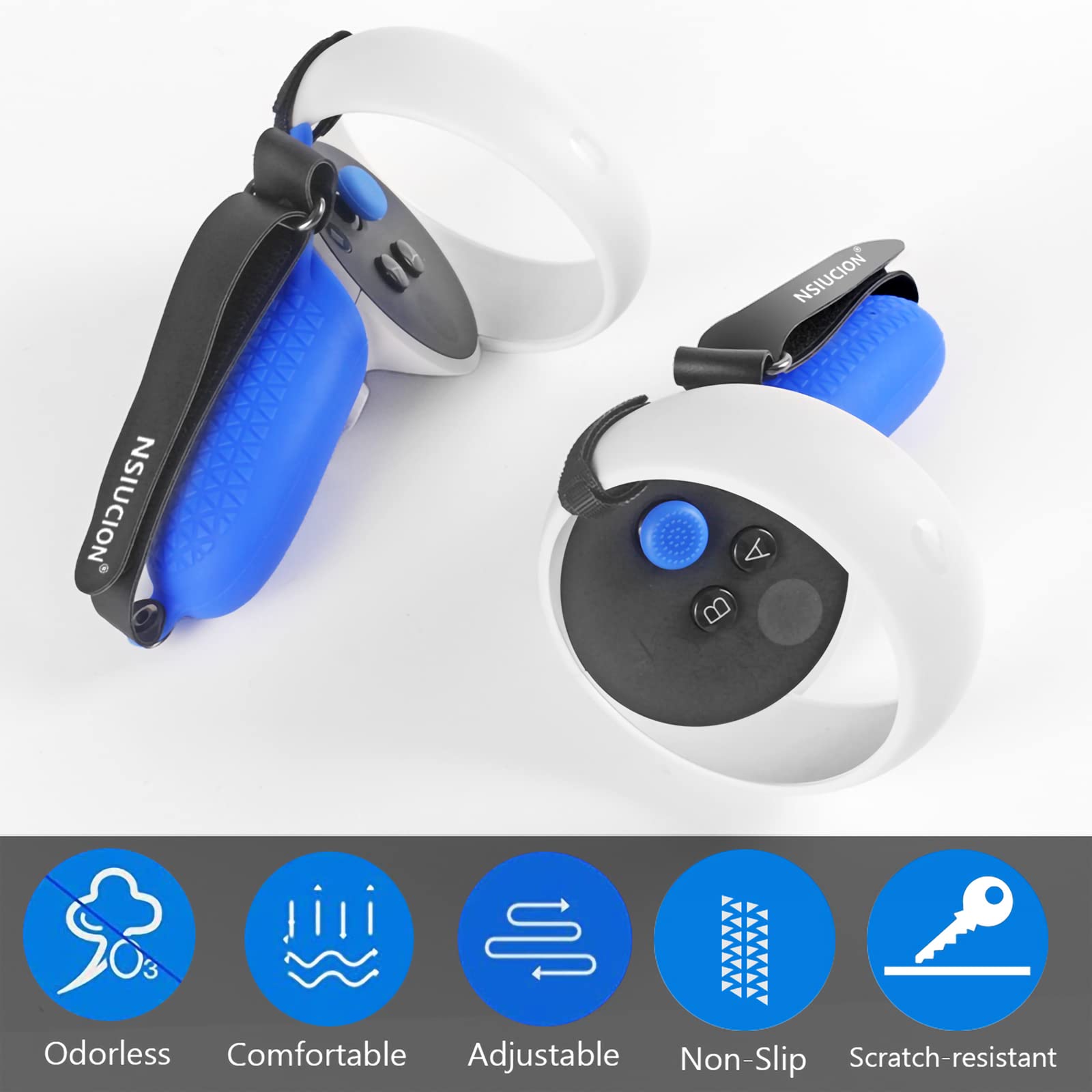 Nsiucion Touch Controller Grip Cover for Oculus Quest 2 VR Game Controller, Anti-Throw Handle Protective Sleeve with Adjustable Wrist Knuckle Strap Quest 2 Accessories (Red & Blue)
