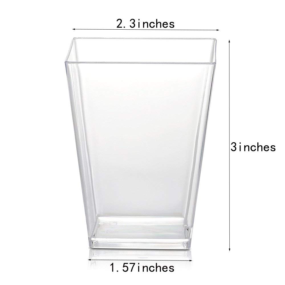 Sohapy 100 Pack 5.Oz Tall Square Food Grade Clear Plastic Dessert Tumbler Cups for Tiramisu,Cakes,Ice cream,Parfait, Dip, Sundaes,and Cookies (100)