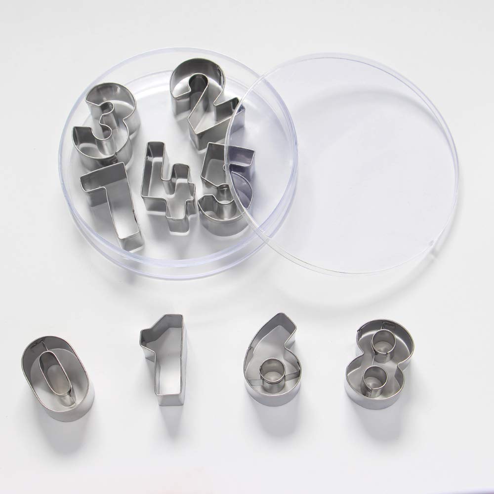 SurgeHai Mini Number Cookie Cutters β1.7" Stainless Steel Cake Decorating Small Number Cutters with Cut-Outs, 9-Piece Set