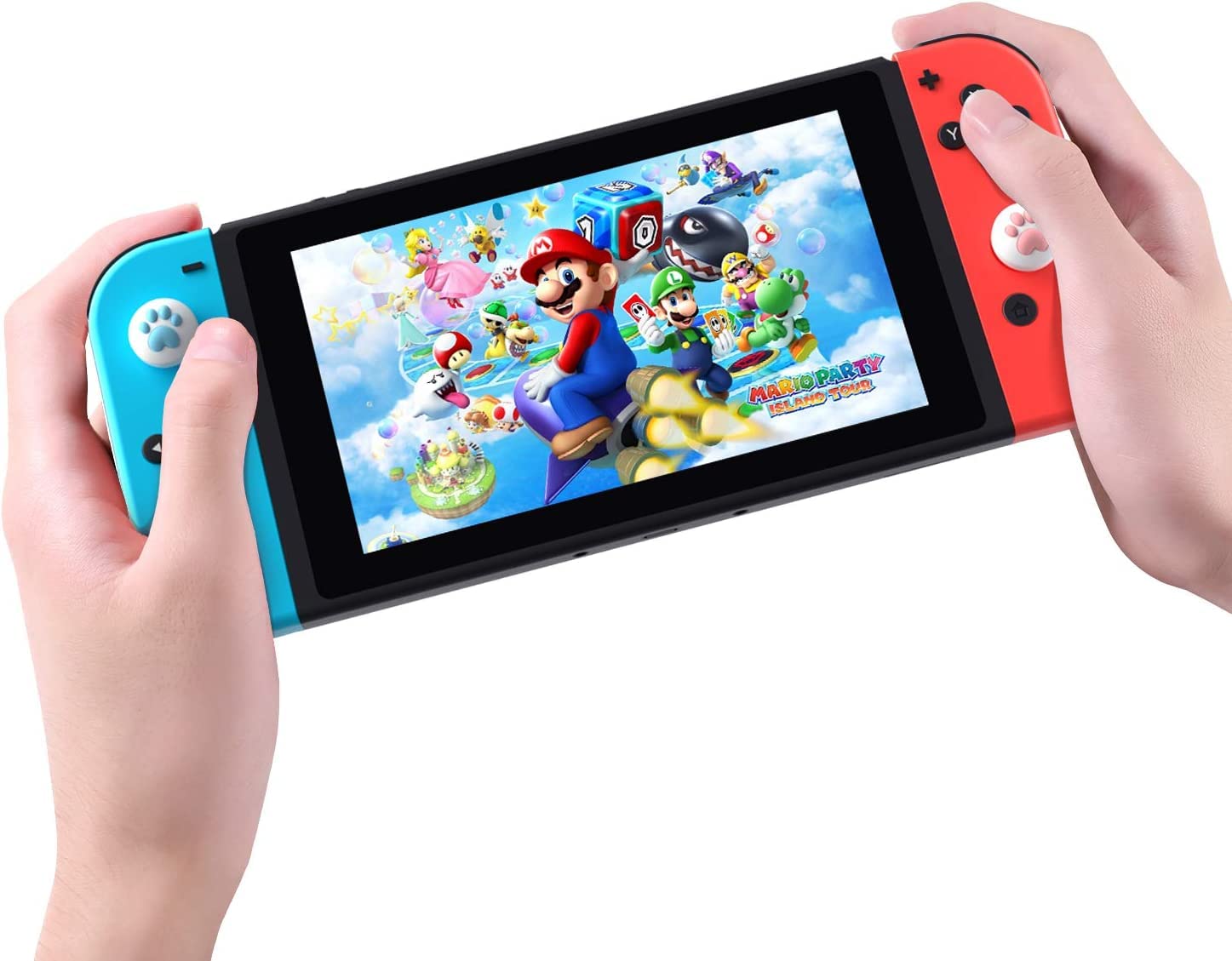 Thumb Grip Joystick Caps for Nintendo Switch/OLED/Lite Console, Cute Cat Paw Shape Kawaii Silicone Joystick Cover Replacement Thumb Grip Covers for Joycon Switch Controller - Pink & Blue, 2 Pairs