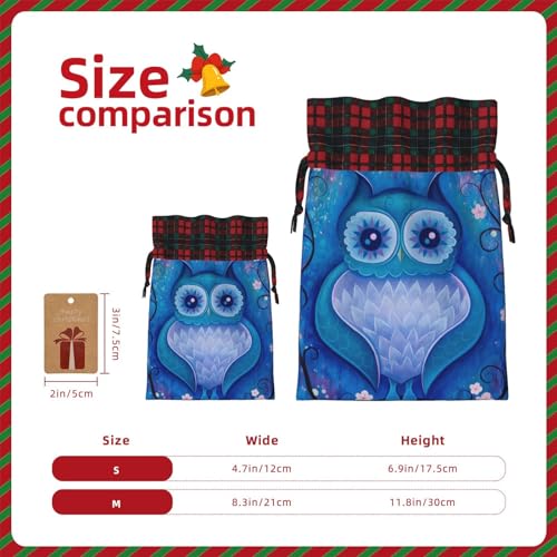 MARXAN Blue Owl Printing Christmas With Drawstring Fabric Gift Bag Linen Bundle Gift Bag Storage Bag Gift Bags With Drawstrings Suitable For Christmas Party Gift Packaging