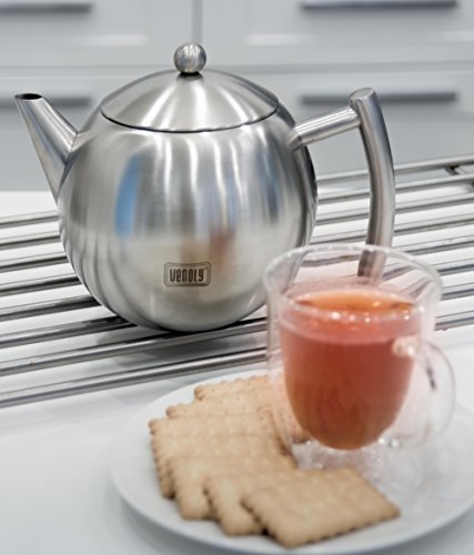 Stainless Steel Tea Pot With Removable teapot Infuser For Loose Leaf & Tea Bags - Dishwasher Safe & Heat Resistant - 1.5 Liter - By Venoly