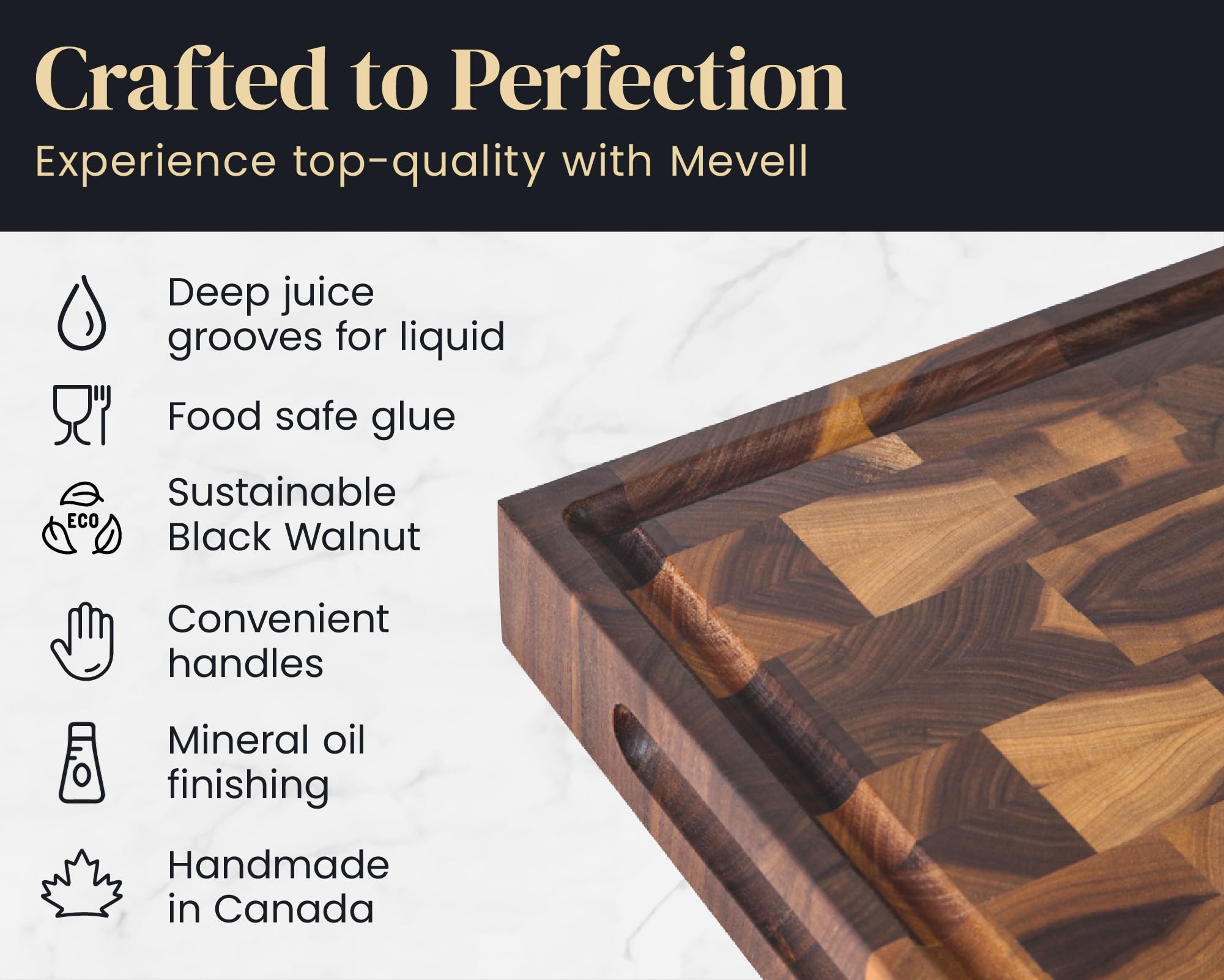 Mevell Walnut Wood Cutting Board for Kitchen, Reversible Wooden Chopping Board With Juice Grooves, Made in Canada (Walnut, 18x12x1.5)