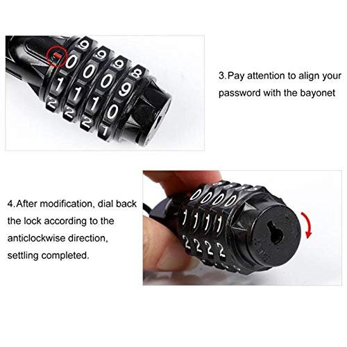SRZR Bicycle Lock Durable Helmet Lock Chain Password Combination Portable Bike Motorcycle Anti-Theft Cable Lockstitch Bike Lock (Color : Black)