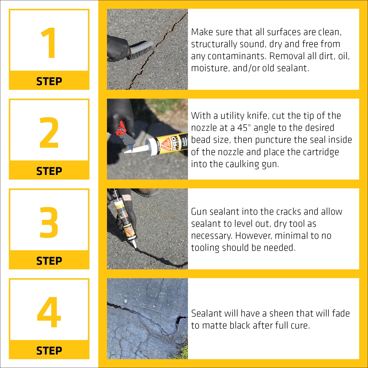 Sikaflex-410 Asphalt Sealant, Black, self-Leveling Hybrid sealant for Filling Cracks, for Private Asphalt driveways, roadways, Pavement, 9 fl.oz. Cartridge