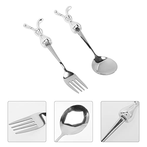 SOIMISS 4 pcs Bunny Fork Spoon Set Stainless Steel Easter Rabbit Cutlery Set Easter Bunny Flatware Silverware Set Eating Utensils Tableware