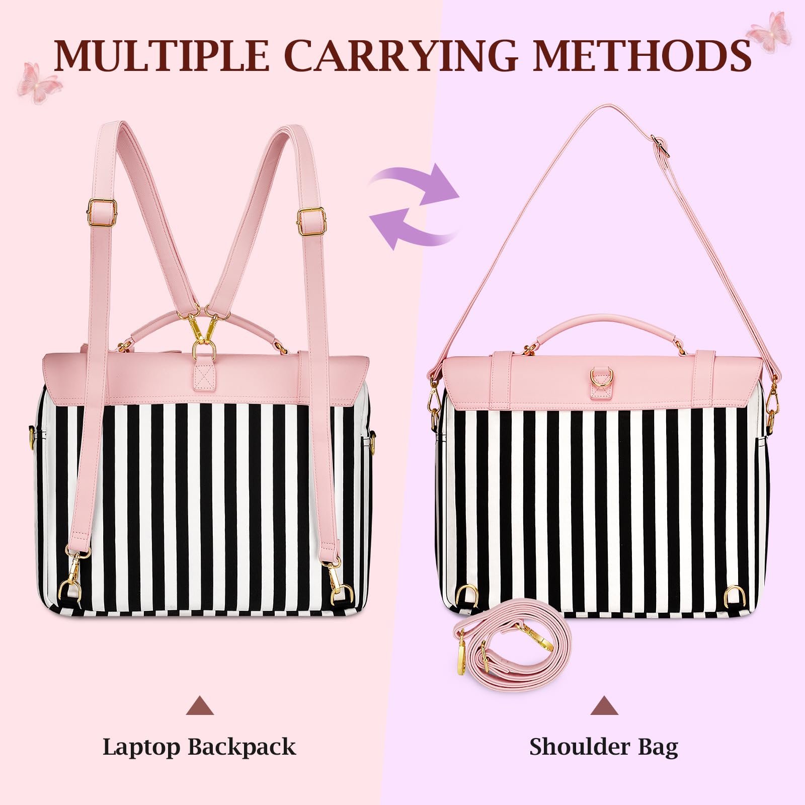 MATEIN Backpack for Women, Cute Corduroy Computer Bag with USB Port, TSA Lightweight Soft Travel Backpack Aesthetic, Laptop Bag 3 in 1 Convertible 15.6 Inch Laptop Briefcase Backpack with Bow