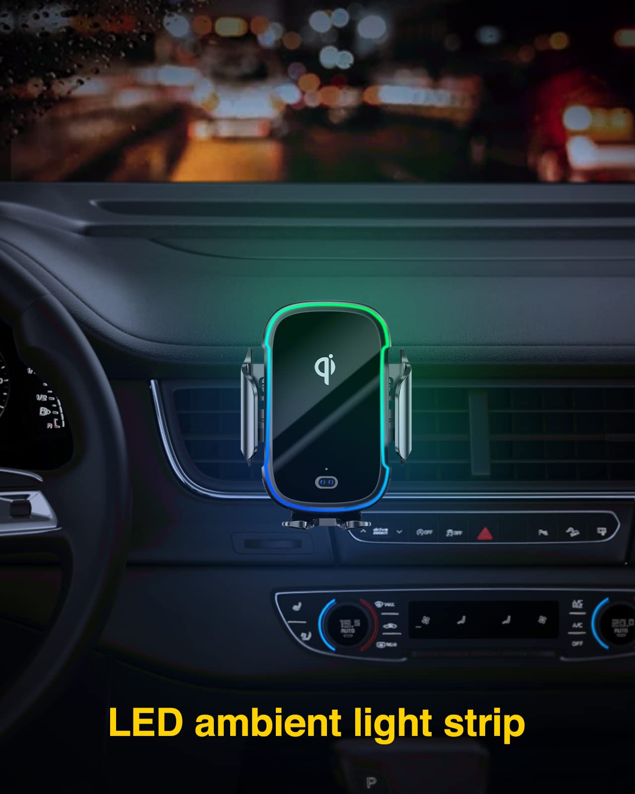Wireless Car Charger, 15W Qi Fast Wireless Charging Auto Clamping Phone Mount Windshield Dashboard Air Vent Phone Holder for iPhone 13/12/11/X/8 Series Samsung S20/S10/S9/S8/Note 10/Note 9/Note 8