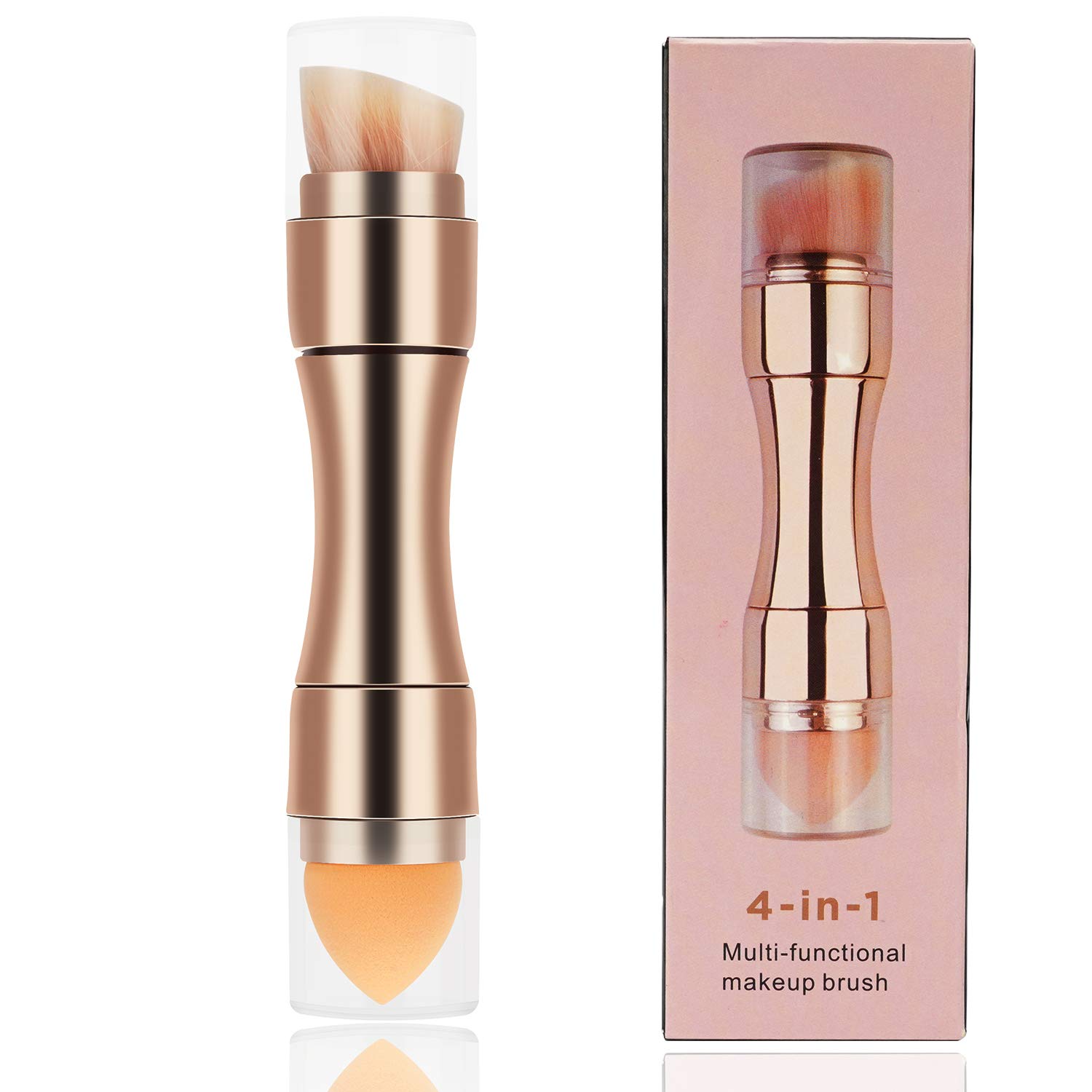 Makeup Brush Mini 4 in 1 Kit for Travel Cosmetic Applicator Foundation Sponges Brushes Valentine's Day Gift, Blending Eyeshadow Concealer Eyeliner Eyebrow