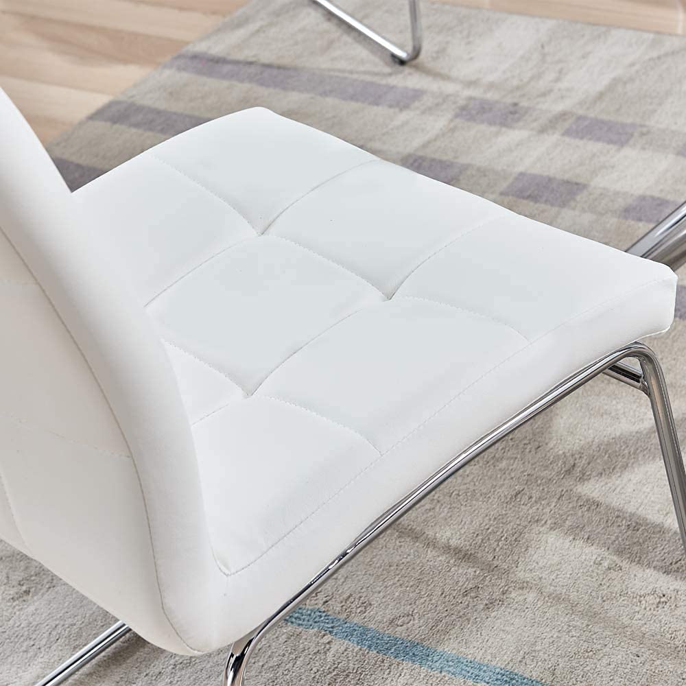 Modern 3 Pieces Round Glass Dining Table Set for 2, Kitchen Table with 3 Chrome Legs,Tempered Glass Top + 2 White Faux Leather Dining Chairs, Dining Room Table and Chairs Set for Home Small Space