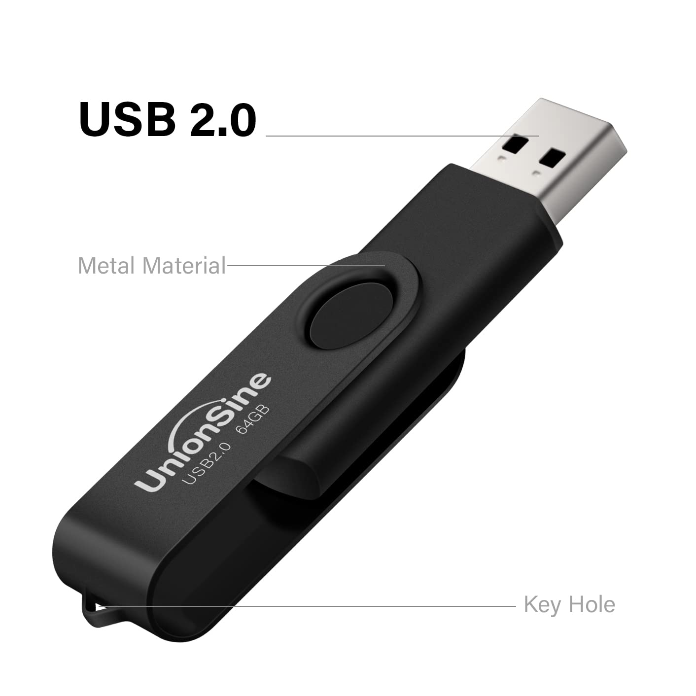 UnionSine 64GB USB Flash Drive 2 Pack,360° Memory Stick Swivel Flash Drives Pen drive, Zip Drive, Jump Drive,FD-201(2 Pack, Black/Blue)