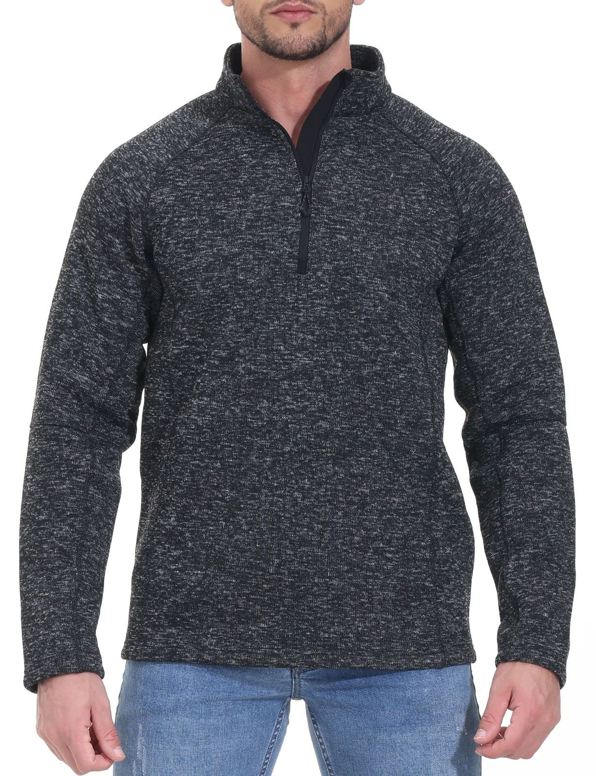 Rdruko Men's Quarter Zip Fleece Sweater Jacket Outdoor Lightweight Thermal Winter Warm Pullover(Black, US XL)