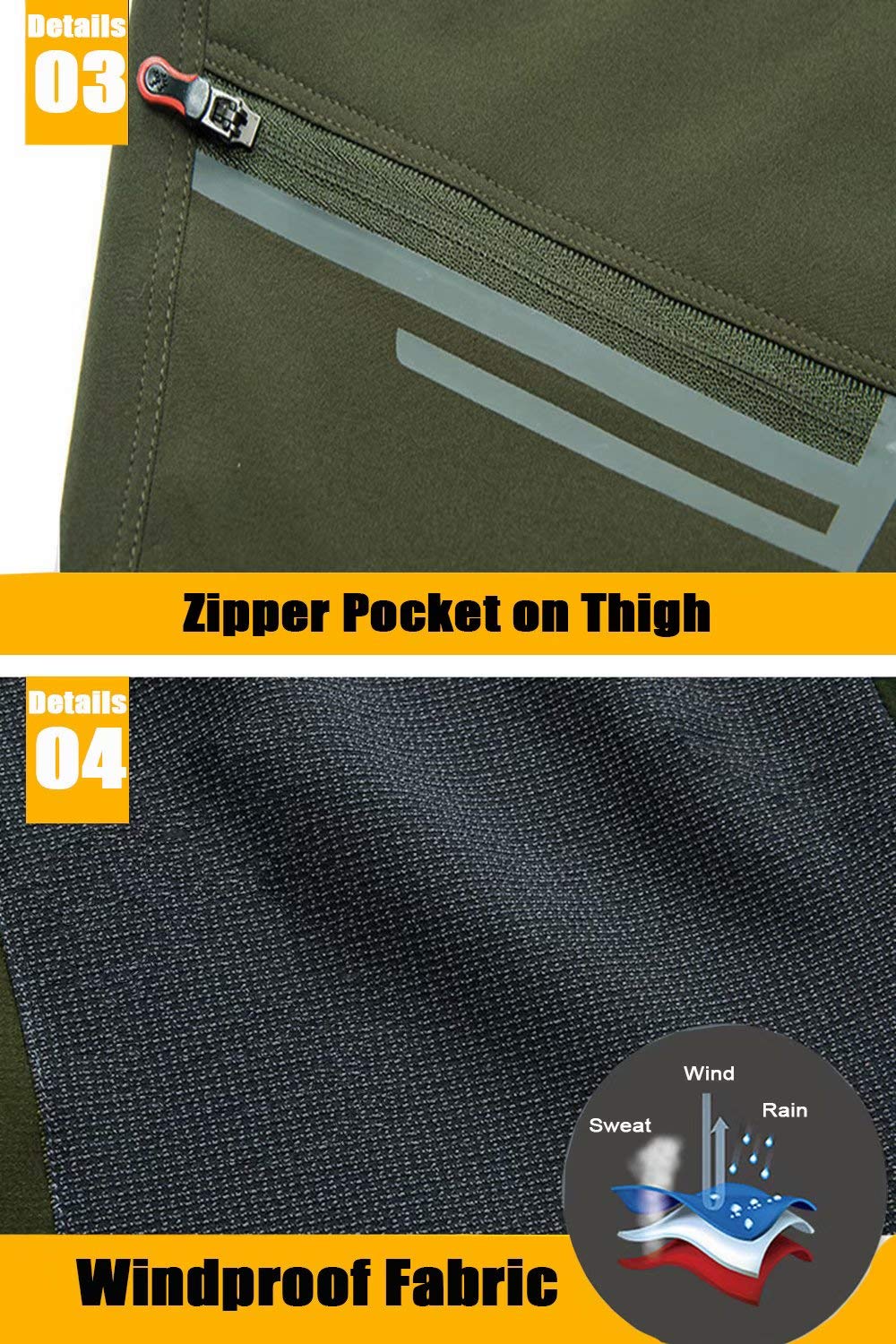 MAGCOMSEN Waterproof Pants for Men Hiking Pants Mens Work Pants Men Fleece Lined Pants Ski Pants Snow Pants Winter Pants Men Snowboard Pants Climbing Pants Softshell Pants for Men Green