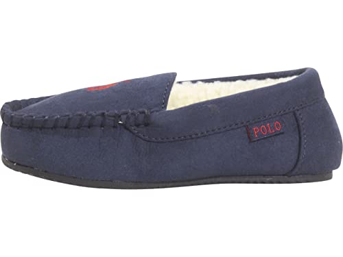 POLO RALPH LAUREN Boy's Dezi IV Moccasin Slipper (Big Kid) Navy Microsuede/Red Pony Player 5 Big Kid M