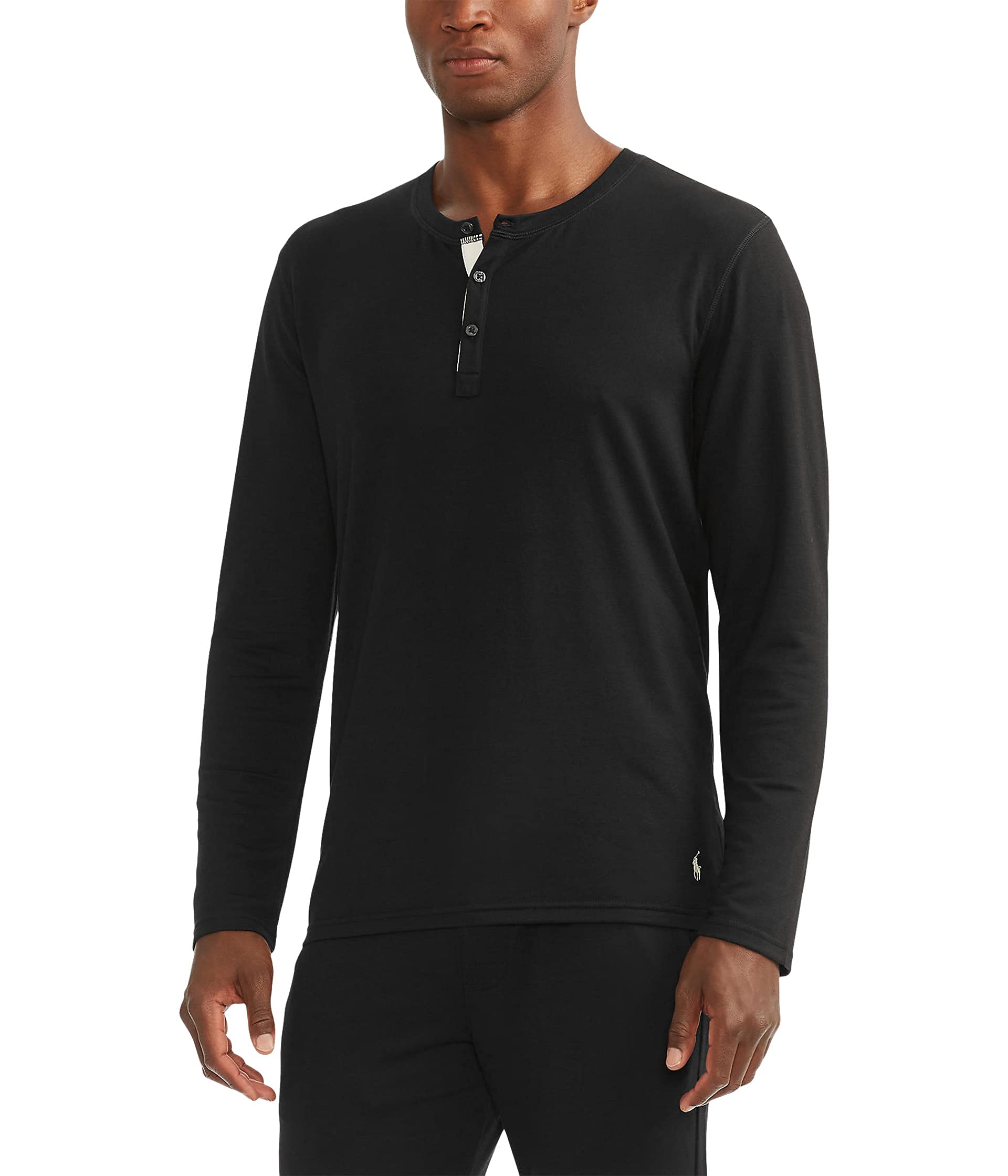 POLO RALPH LAUREN Mini Terry Long Sleeve Sleepwear Henley Polo Black XL