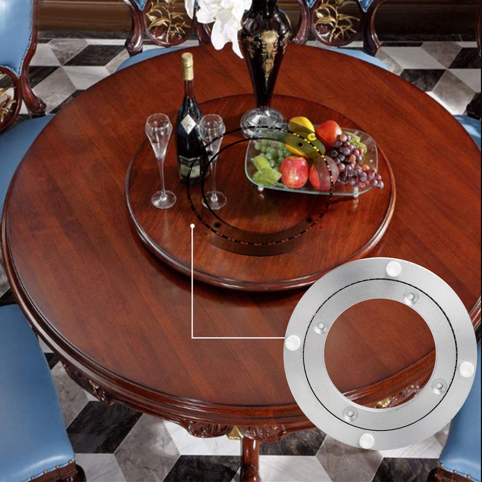 Silent Turntable Improved Cabinet & Drawer Organization Lazy Susans Mute Aluminum Alloy Non‑Slip Rotating Turntable Hardware for Dining‑Table of Homes and Hotels[5 inches]