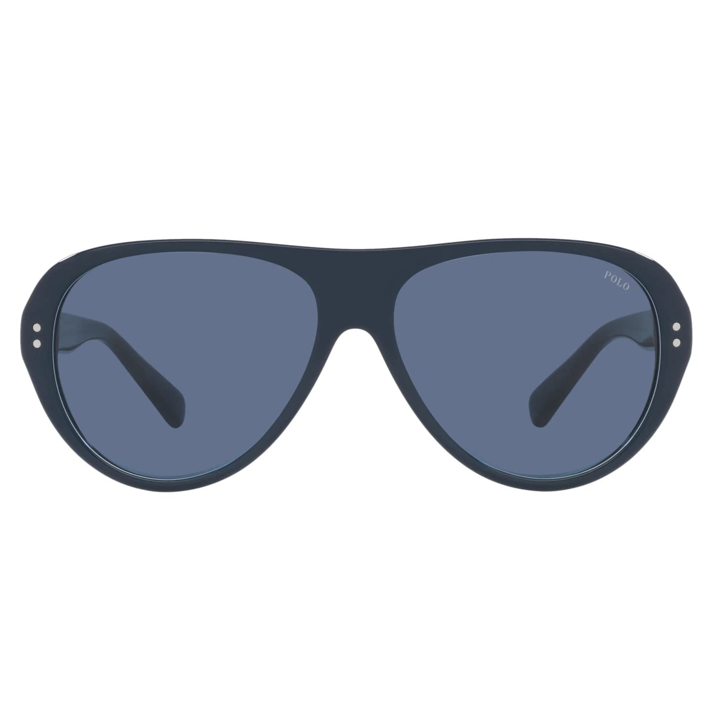 Polo Ralph Lauren Men's PH4178 Aviator Sunglasses, Shiny Navy/White/Navy/Dark Blue, 59 mm