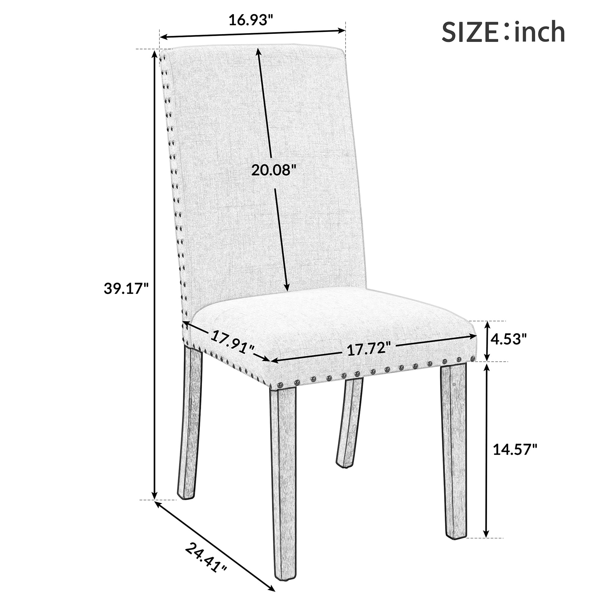 Merax Set of 2 Upholstered Fabric Dining Chairs with Copper Nails and Solid Wood Legs (Beige and Brown)