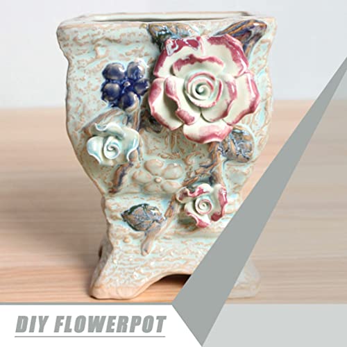 VOSAREA Hand Painted Square Succulent Planter Cactus Planter Pot Bonsai Pot Clay Pot Flower Pot Floral Design Random Color