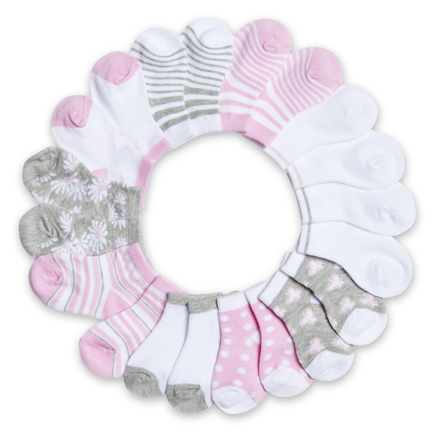 Nuby 10 Pack Infant Socks for Girls, All Weather Ankle Socks, Black and Pink, 12-24M