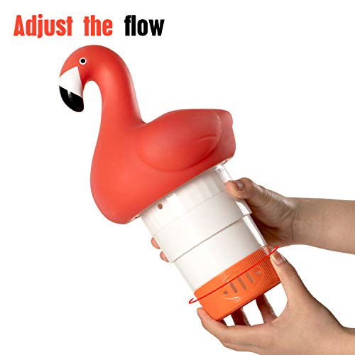 XY-WQ Chlorine Floater, Floating Pool Chlorine Dispenser (Flamingo), Fits 1 and 3 Inch Tablets for Large and Small Pools, Hot Tub, Spa