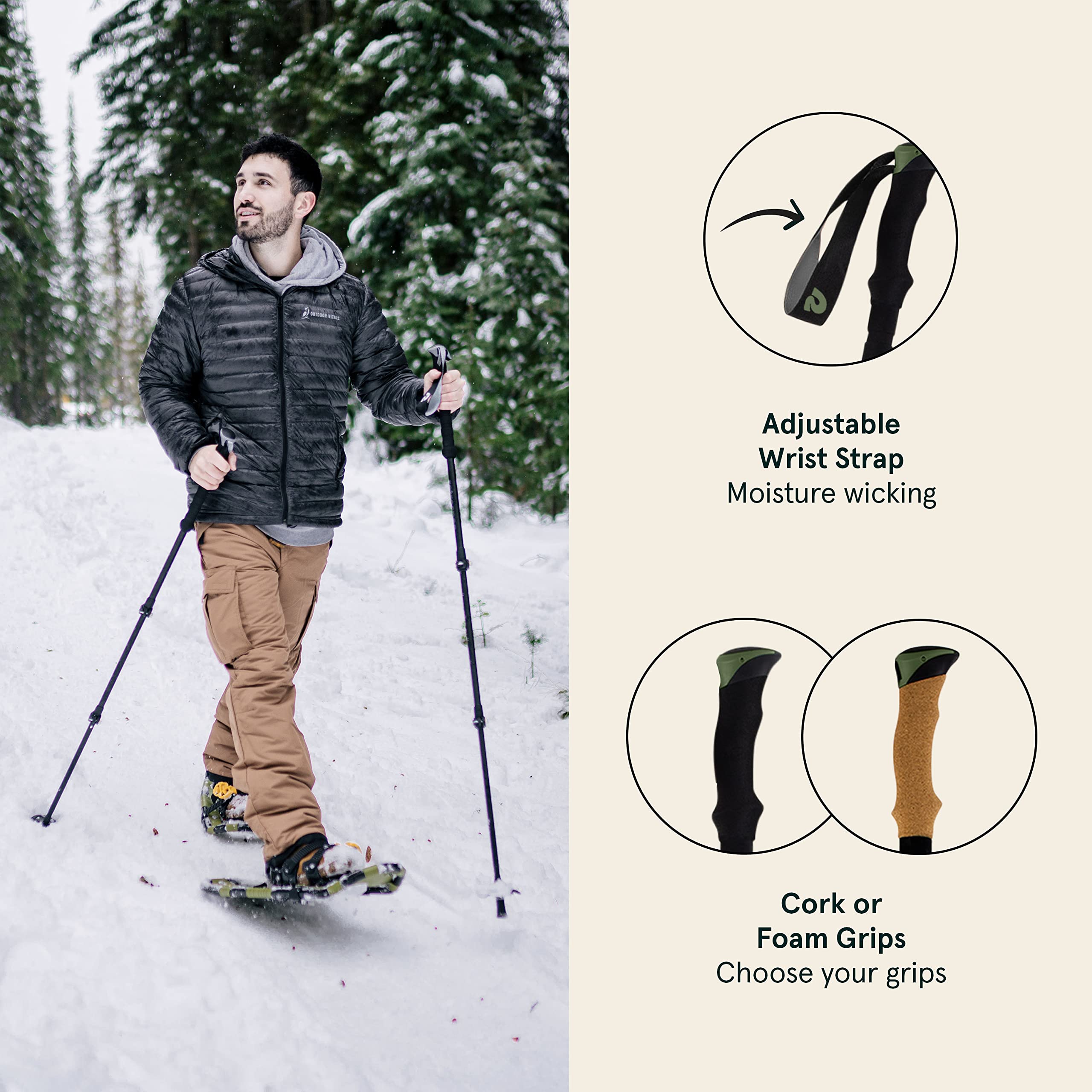 Retrospec Solstice Trekking & Ski Poles for Men & Women - Aluminum w/Foam Grip - Adjustable & Collapsible Lightweight Hiking, Walking & Skiing Sticks - Matte Forest