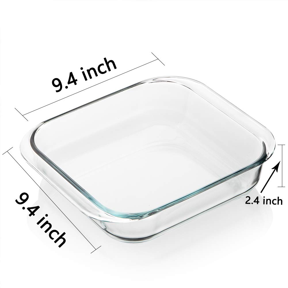 SWEEJAR Glass Bakeware, Rectangular Baking Dish Lasagna Pans for Cooking, Kitchen, Cake Dinner, Banquet and Daily Use, 9.4 x 9.4 x 2.4 Inches of Baking Pans