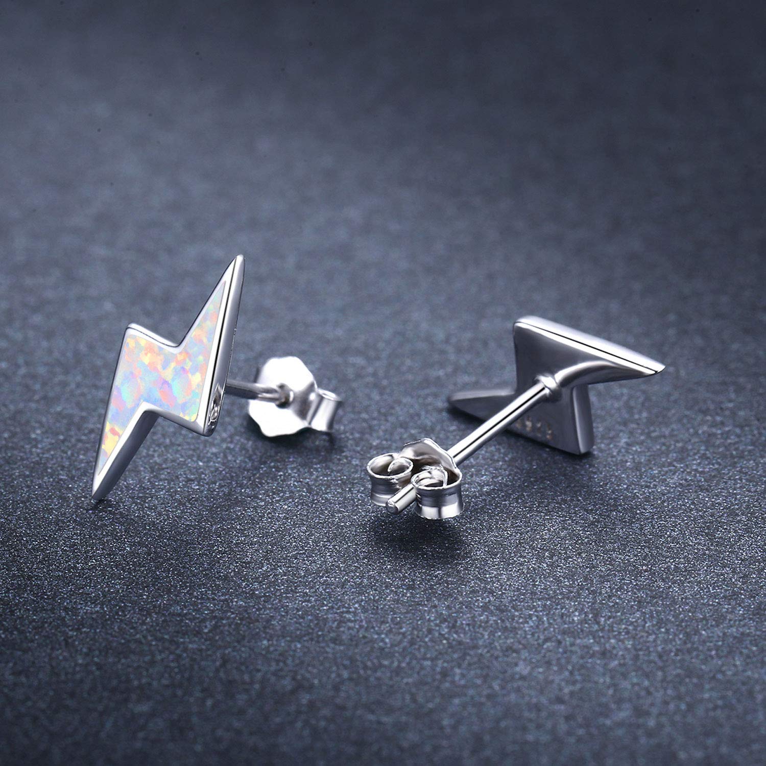 Mother's Day Gifts Opal Earrings Lightning Bolt Earrings 925 Sterling Silver Small Stud Earrings Hypoallergenic Thunder Earrings Flash Studs for Women